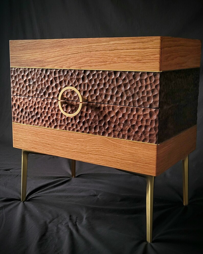White Oak and Walnut Nightstand Pair | Hand Gouged With Brass Inlay ...