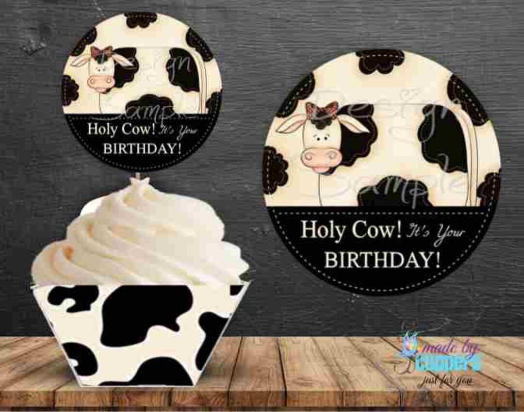 Holy Cow Happy Birthday Cupcake Wrapper & Topper Set 7063 - Etsy