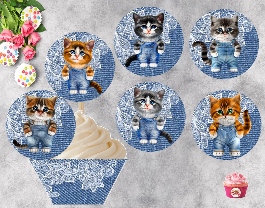 Denim Jeans Cats Girl Cupcake Wrapper & Topper 0175 - Etsy