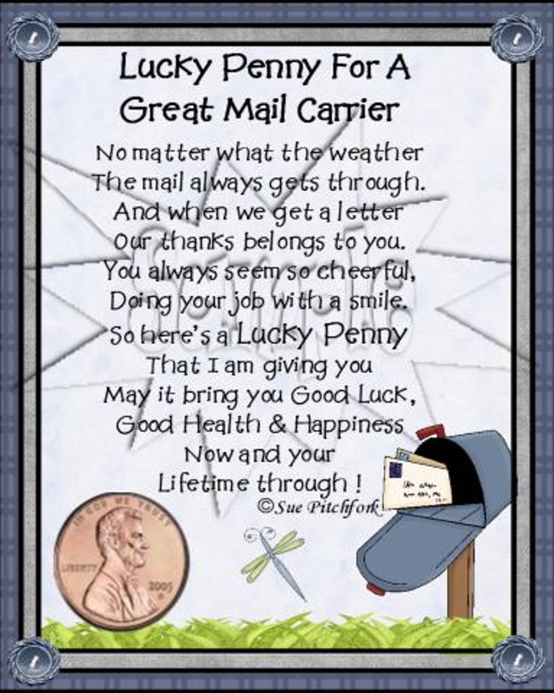 USPS Mail Carrier Mail Man Mail Lady Lucky Penny Card Printable ...
