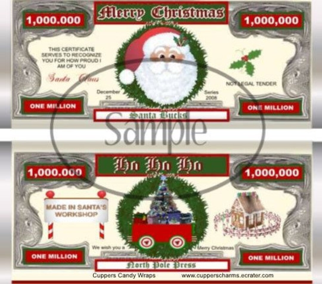 Santa Bucks Christmas Hershey Candy Bar Wrapper 9018 - Etsy