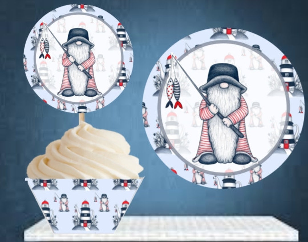 Fishing Lighthouse Teapot Father's Day Gnomes Cupcake Wrapper & Topper ...