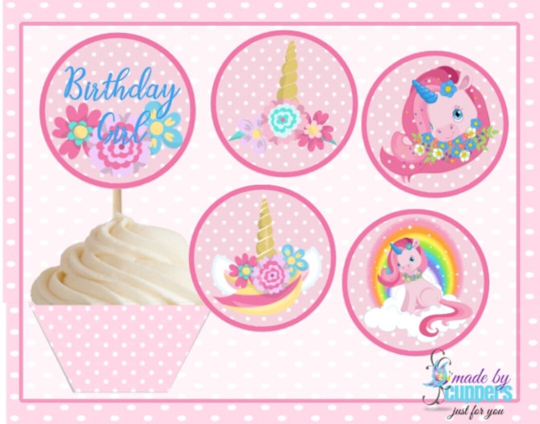Unicorn Happy Birthday Cupcake Wrapper & Topper Set 1696 - Etsy