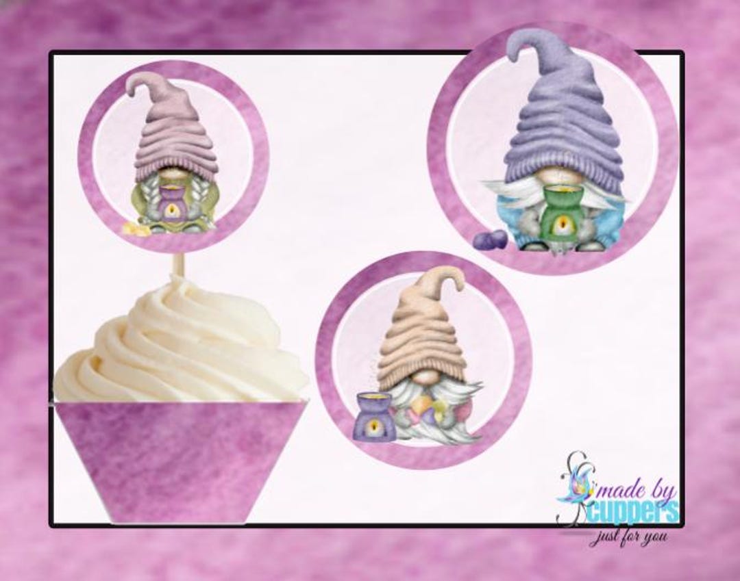 Essential Oil Gnome Cupcake Wrapper & Topper Printable Download 1618 - Etsy