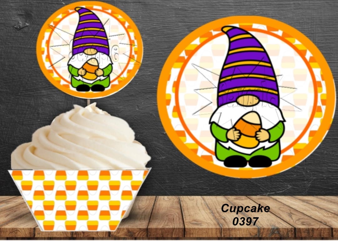 Candy Corn Gnome Halloween Cupcake Wrapper & Topper Printable Download ...