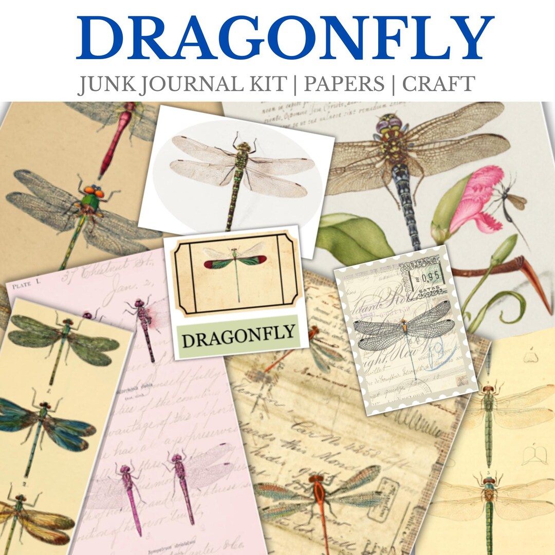 Vintage Dragonfly Ephemera Kit: Printable Junk Journal Pages (digital ...