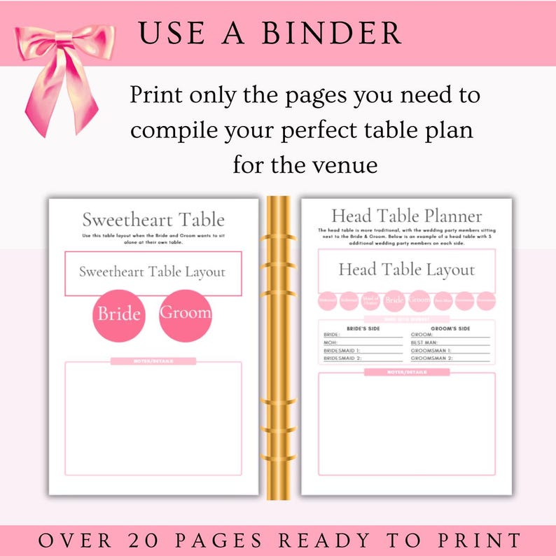 Wedding Table Planner, Printable Wedding Seating Chart, Bridal Seating ...