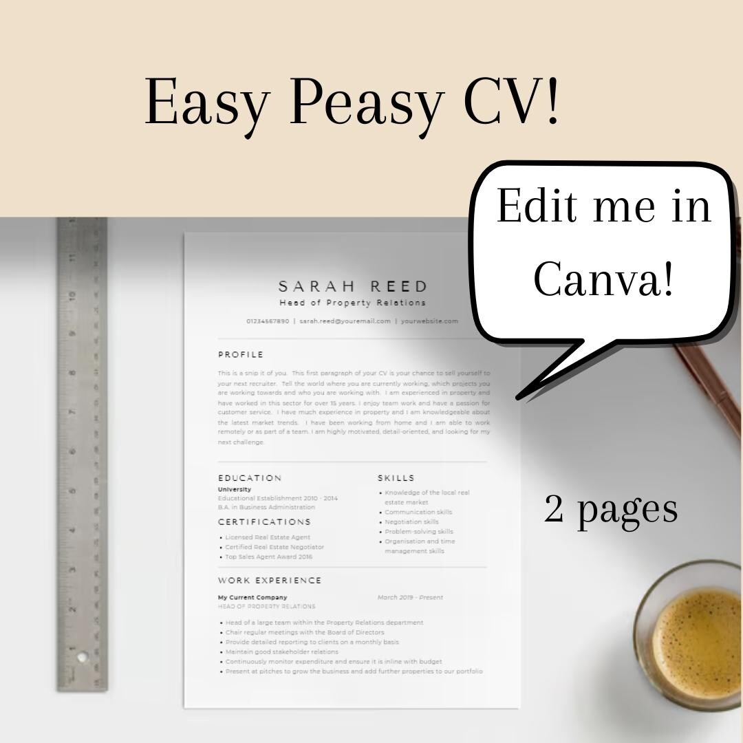 Easy Peasy CV! the Only Fresh, Modern CV Template You Will Need to Bag ...