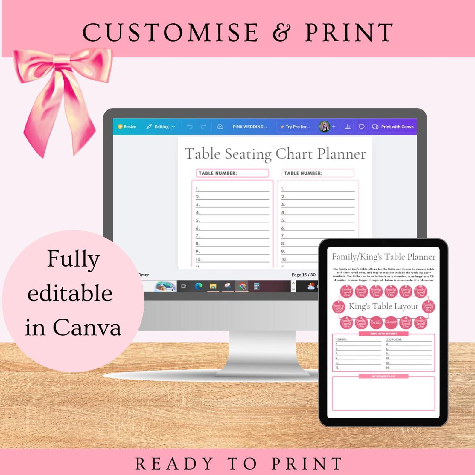 Wedding Table Planner, Printable Wedding Seating Chart, Bridal Seating ...