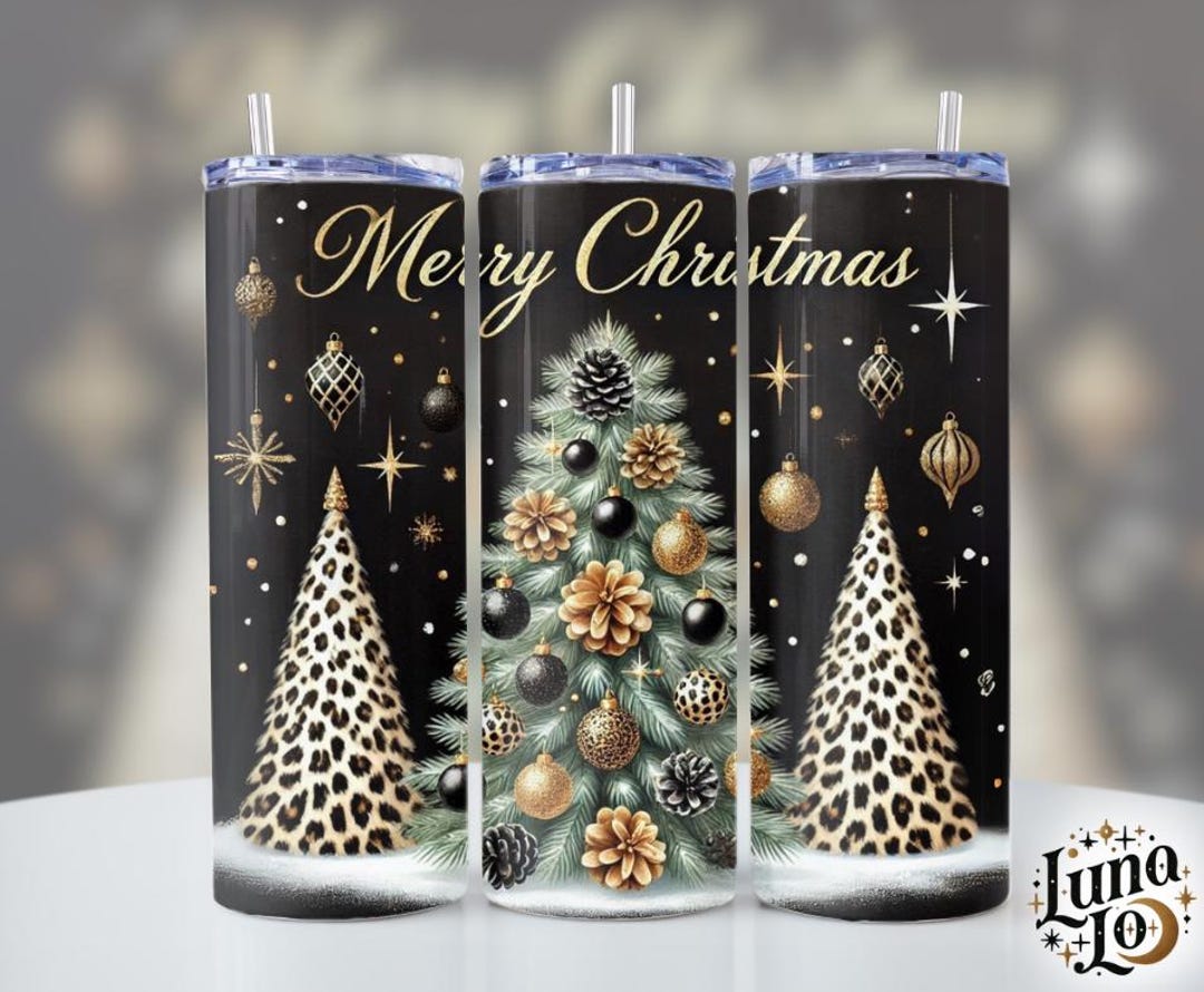 Leopard Print Pine Christmas Tree PNG Design 20oz Skinny Tumbler Black ...