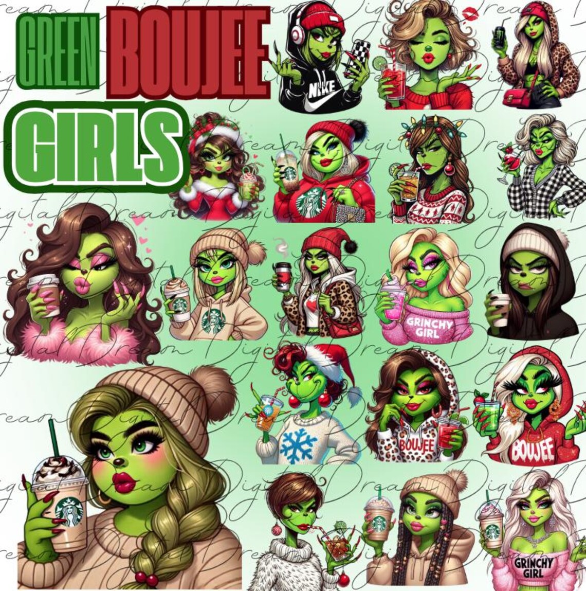 Green Boujee Girls Grinch-inspired Digital Sublimation Files for T ...
