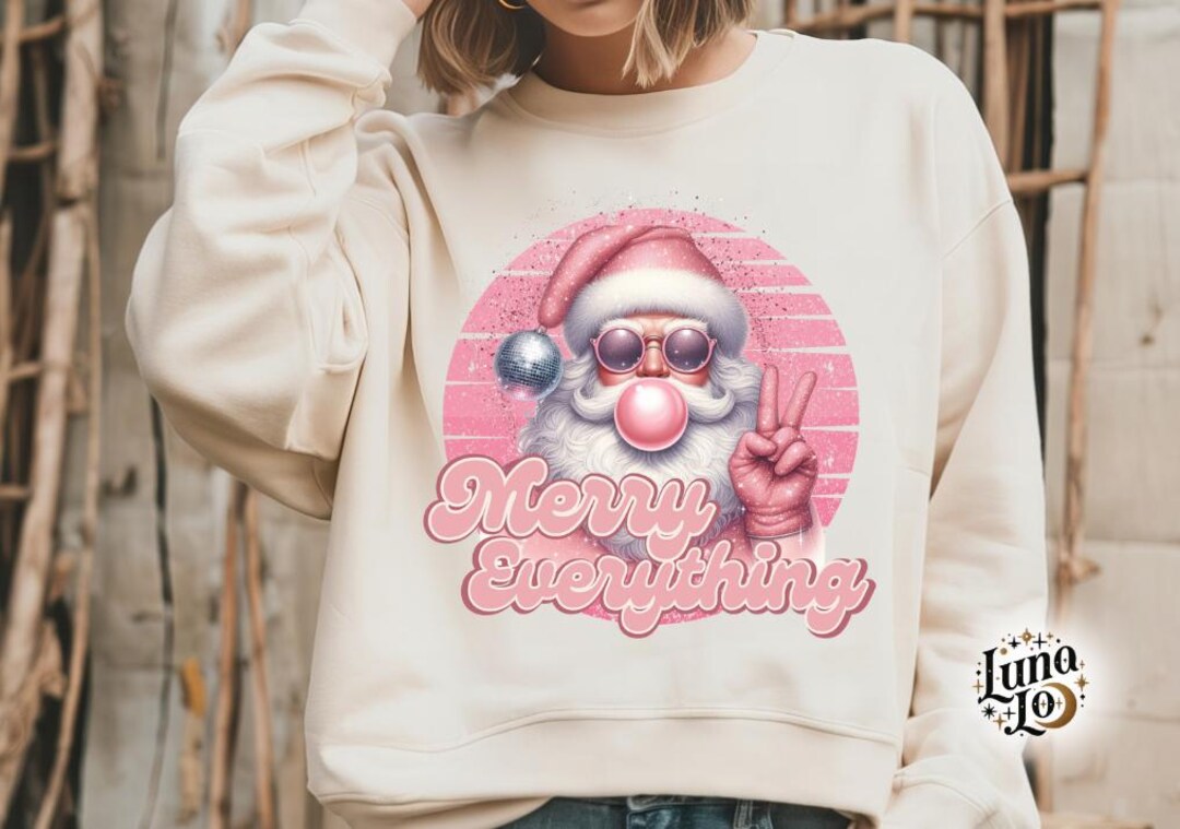 Pink Bubblegum Santa PNG for Shirts Disco Santa Christmas Blowing ...