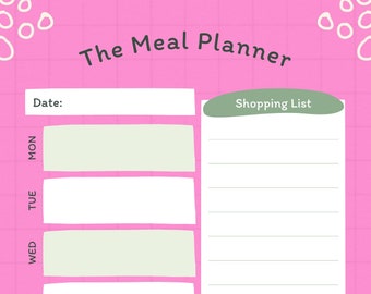 Pink Weekly Meal Planner, Meal Prep, Easy Meals, Pink - Etsy