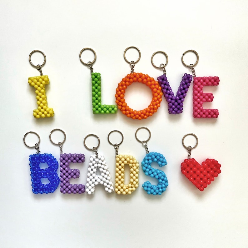 Personalized Colorful Beaded Keychain, Custom Letter Keychain, Keychain ...