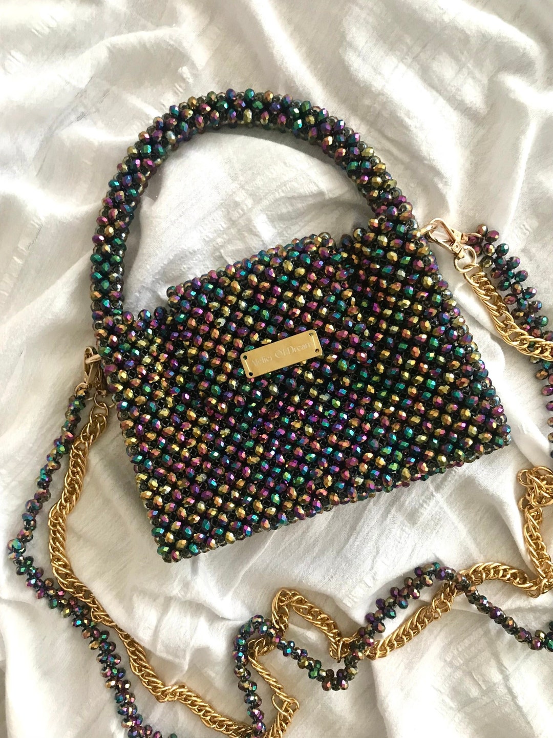 Handmade Crystal Beaded Handbag: Luxury Evening Bag With Chain - Etsy