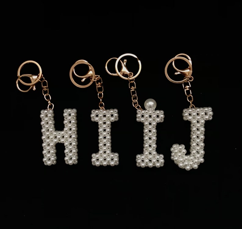 Personalized White Pearl Beaded Keychain, Custom Letter Keychain ...
