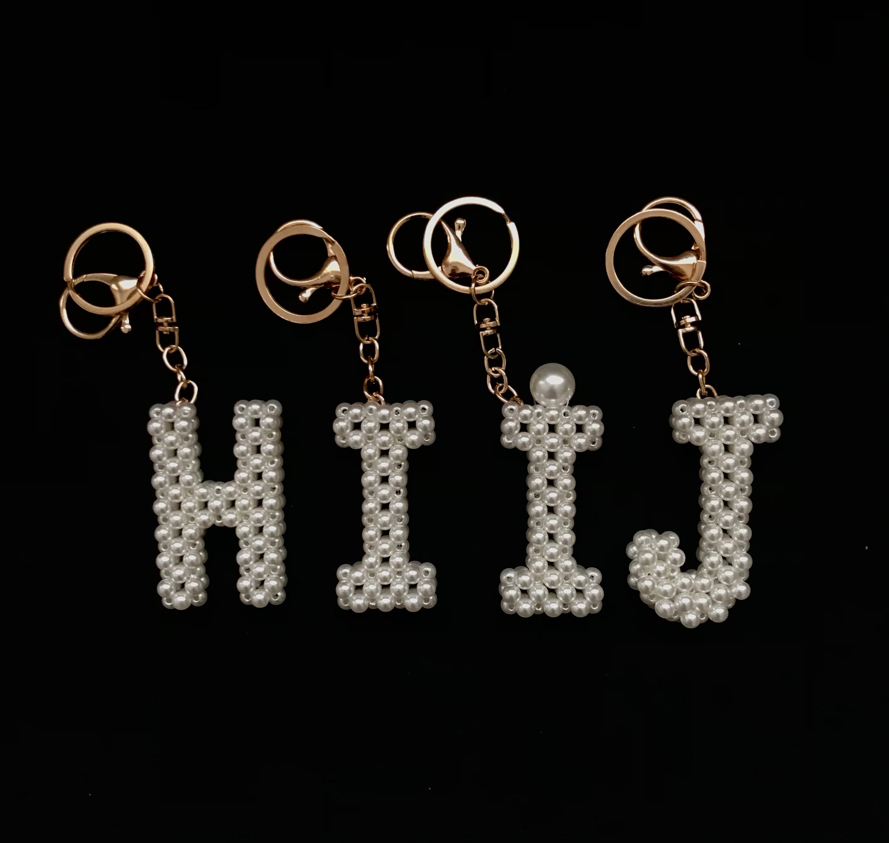 Personalized White Pearl Beaded Keychain, Custom Letter Keychain ...