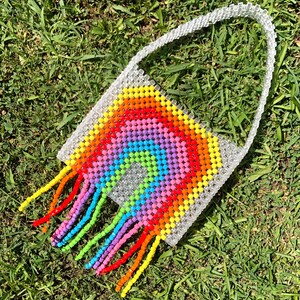 Colorful Handmade Beaded Bag, Cute Design Shoulder Bag, Rainbow Everyday Bag, Aesthetic Beaded ...