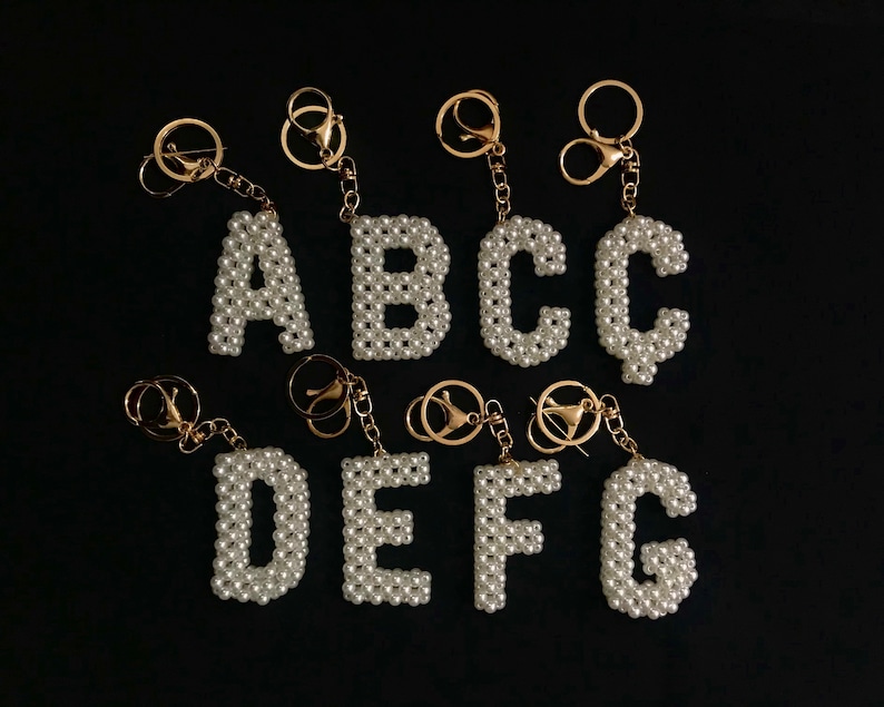 Personalized Pearl Initial Keychain: Custom Letter Beaded Keyring - Etsy