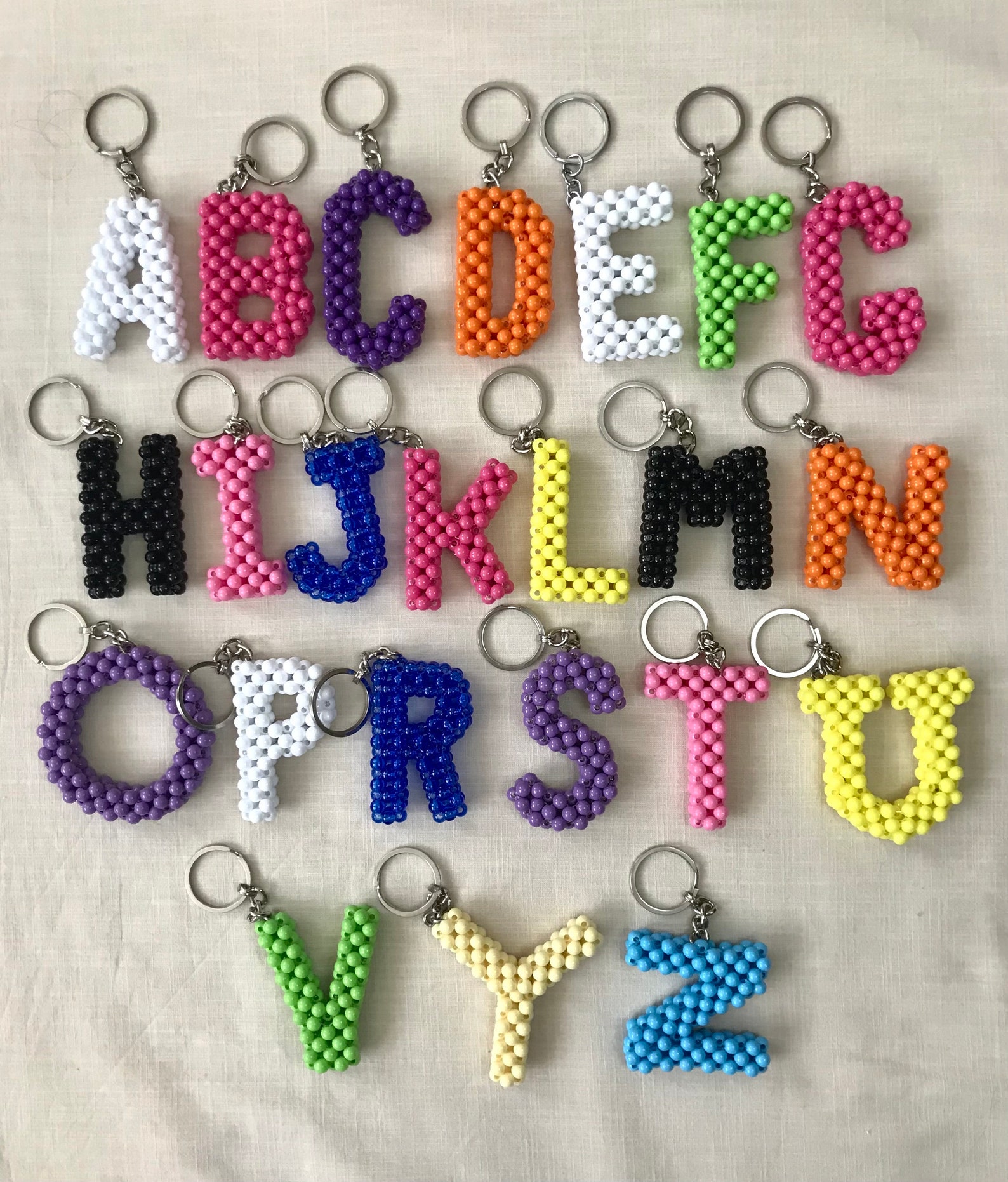Personalized Colorful Beaded Keychain, Custom Letter Keychain, Keychain ...