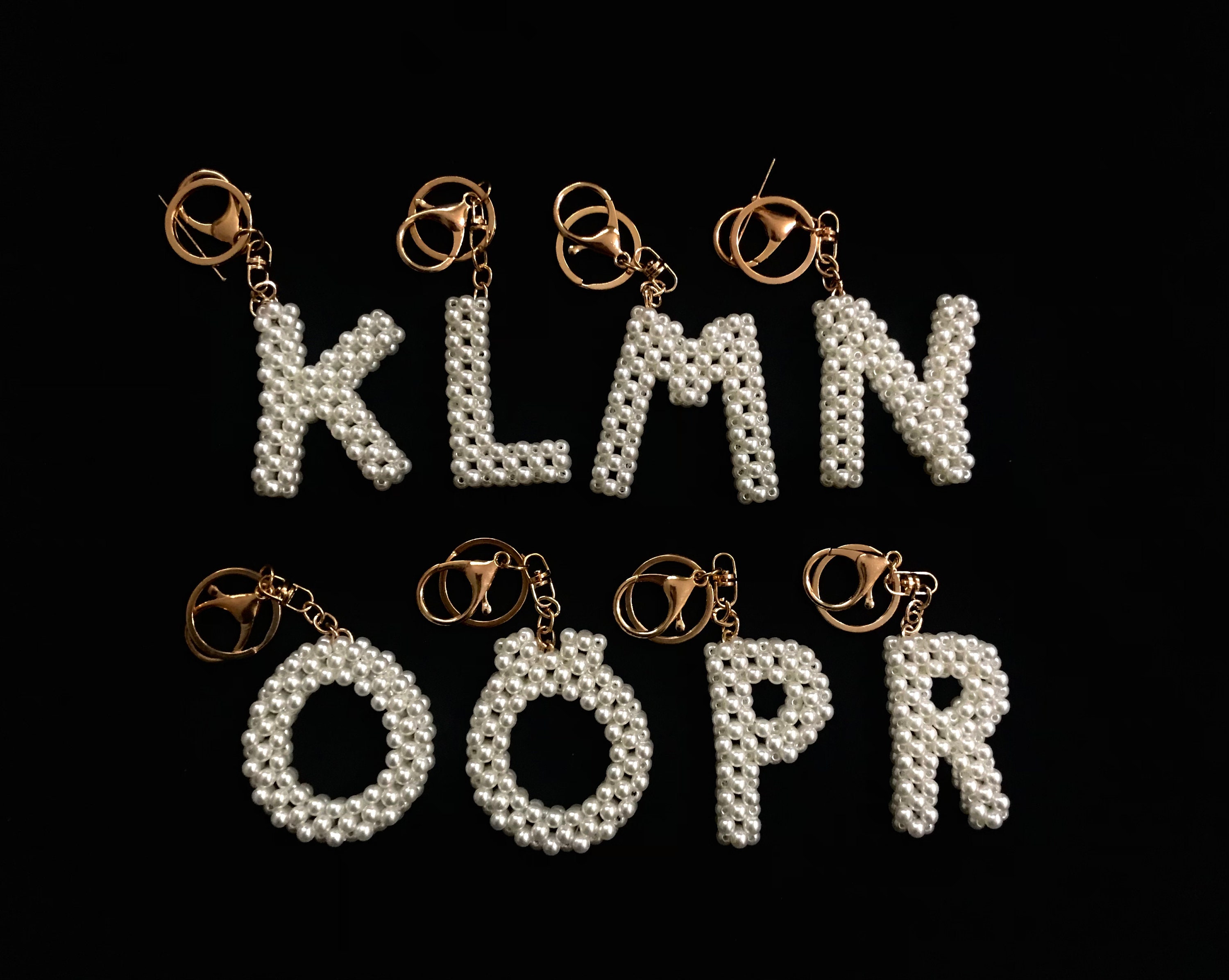 Personalized White Pearl Beaded Keychain, Custom Letter Keychain ...