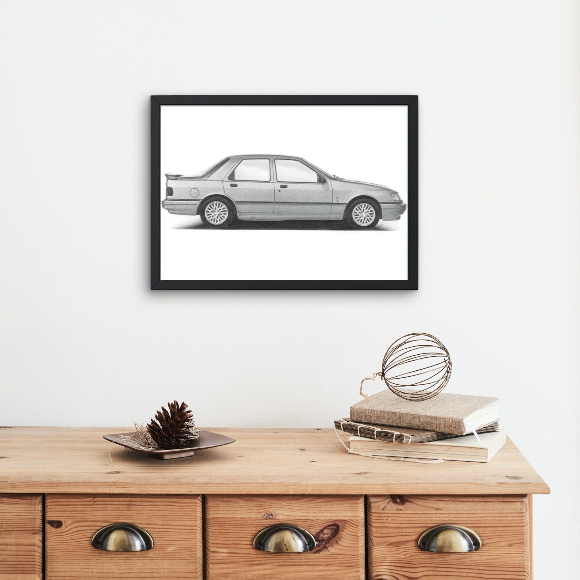 Sierra Sapphire Cosworth Side View Hand Drawn Print | Ford | Sketch ...