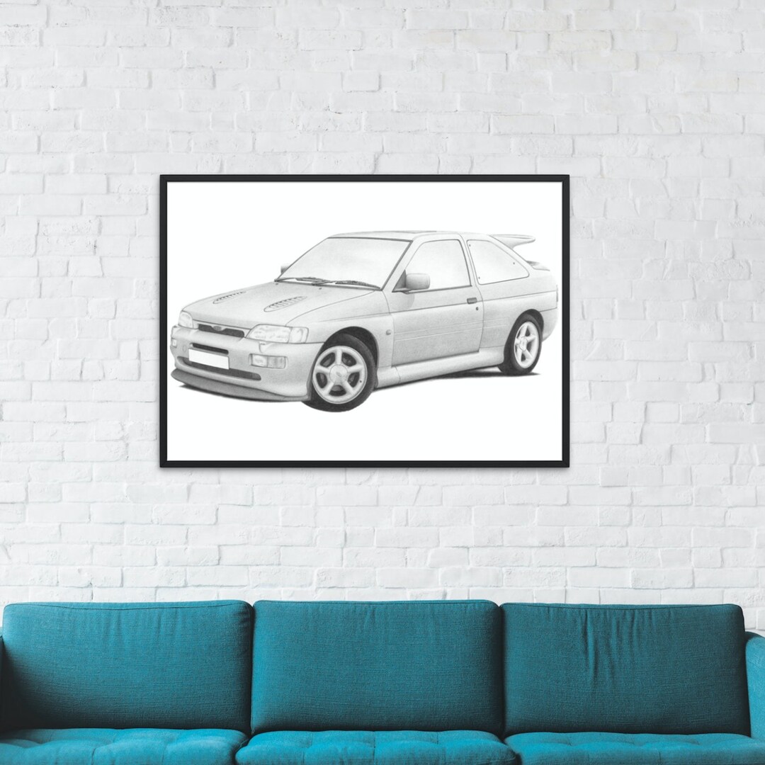 Ford Escort Cosworth Front Hand Drawn Print Ford Escort Ford Cosworth ...
