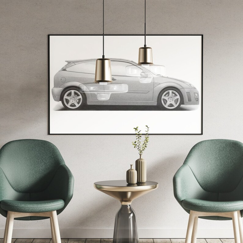 Ford Focus RS MK1 Side View Hand Drawn Print Focus RS Sketch Car Gift ...