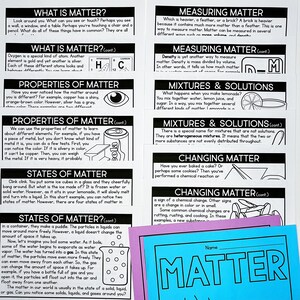 Matter Lapbook Teach Matter Reading Passages Matter Posters Homeschool ...