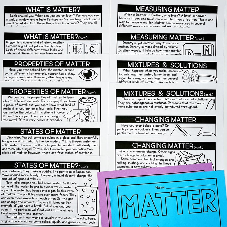 Matter Lapbook Enseñar la materia Lectura de pasajes Pósteres de la ...