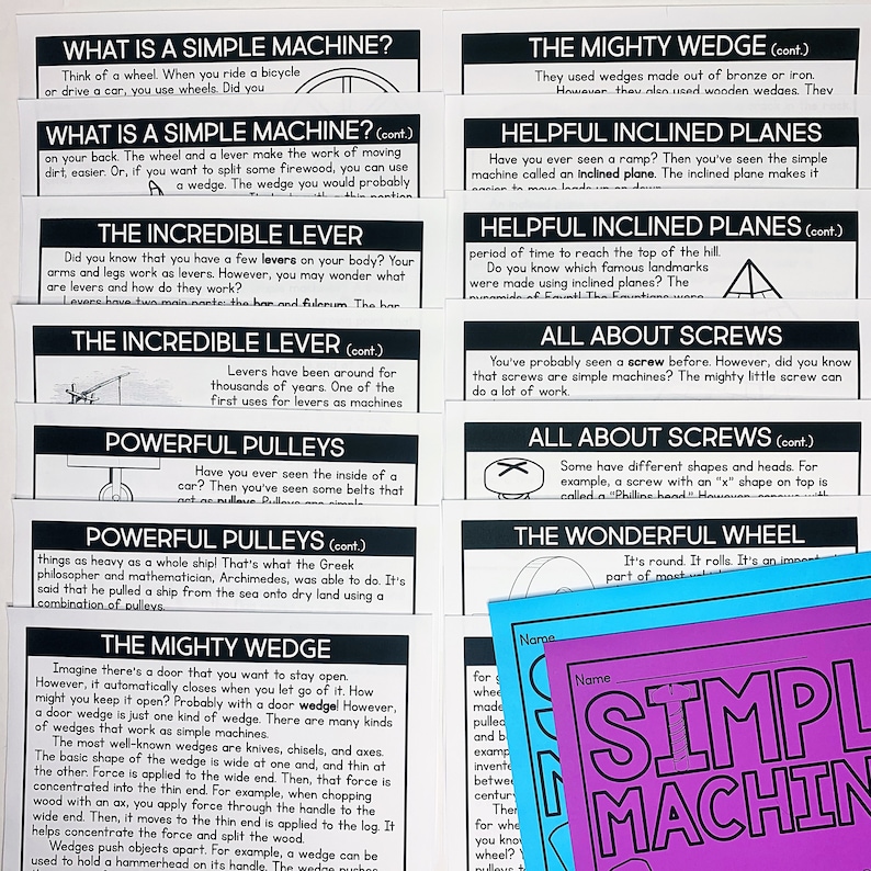 Simple Machines Printable Passages Simple Machine Posters Homeschool ...