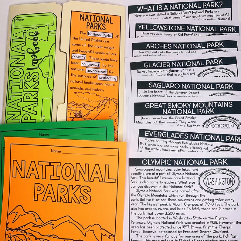 National Park Lapbook Teach National Parks Reading Passages - Etsy