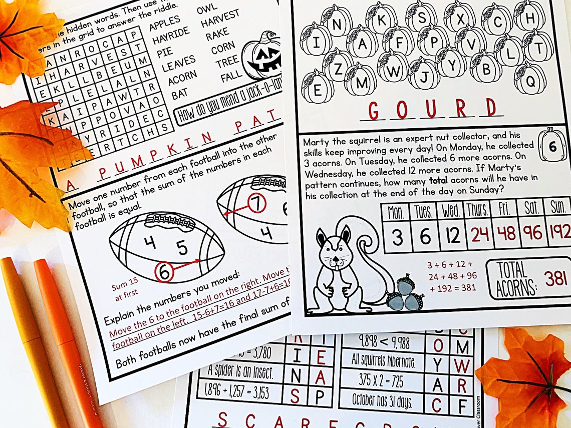October Brain Teaser Challenging Puzzlers Homeschool Enrichment for ...