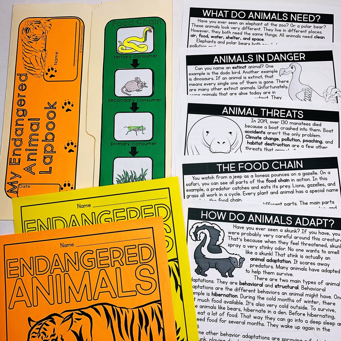 Endangered Animals Lapbook Teach Endangered Animals Reading Passages ...