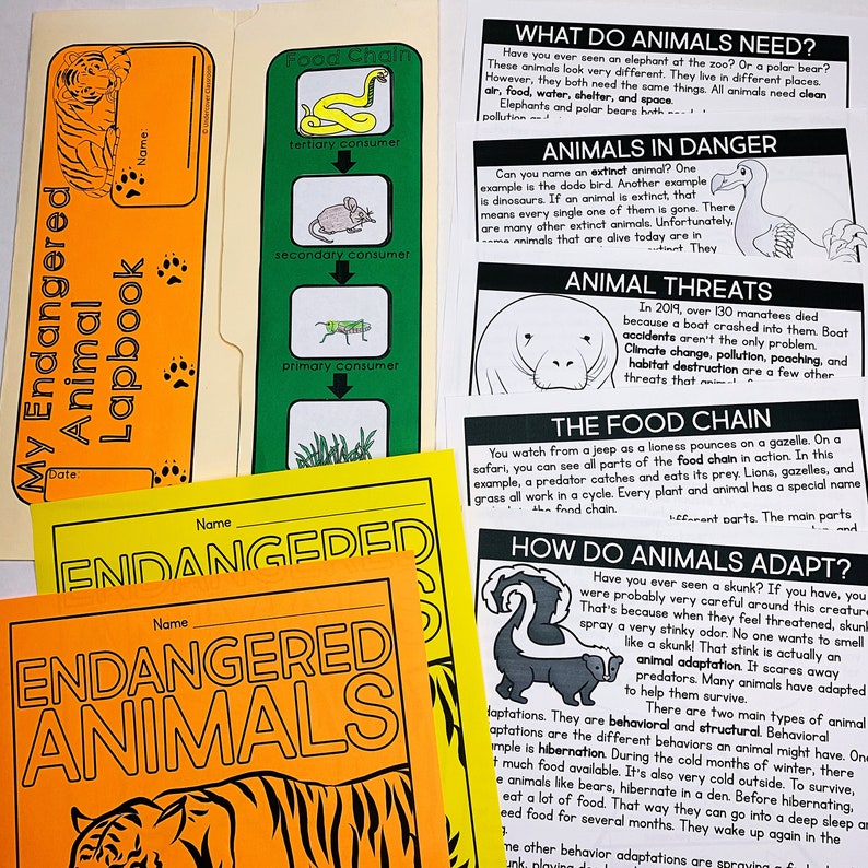 Endangered Animals Lapbook Teach Endangered Animals Reading Passages ...