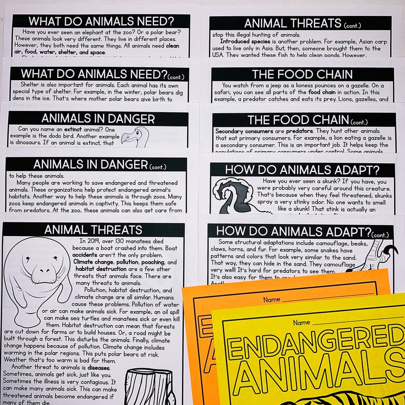 Endangered Animals Lapbook Teach Endangered Animals Reading Passages ...