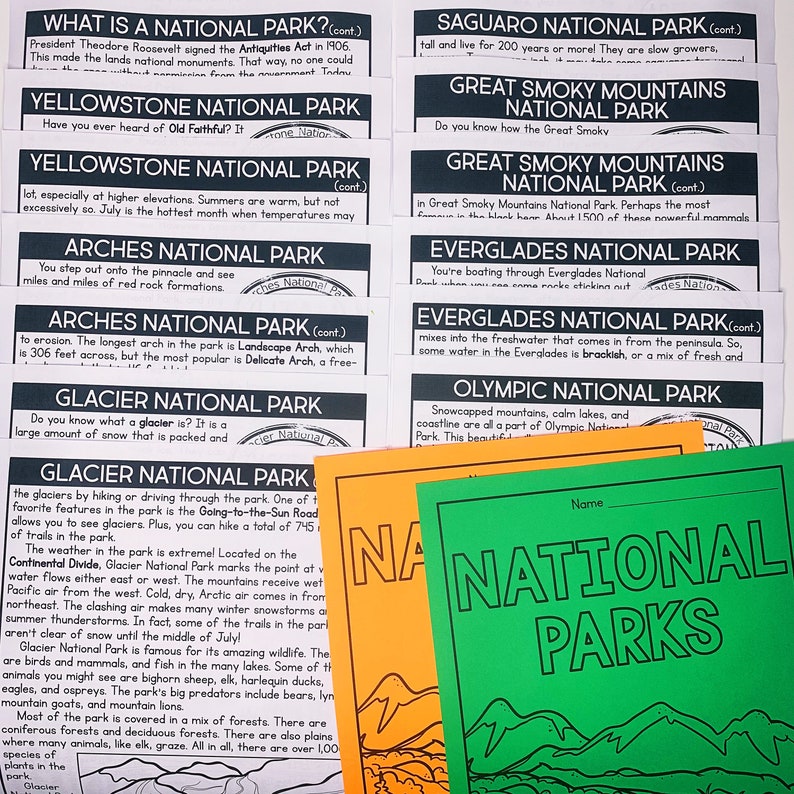 National Park Lapbook Teach National Parks Reading Passages - Etsy