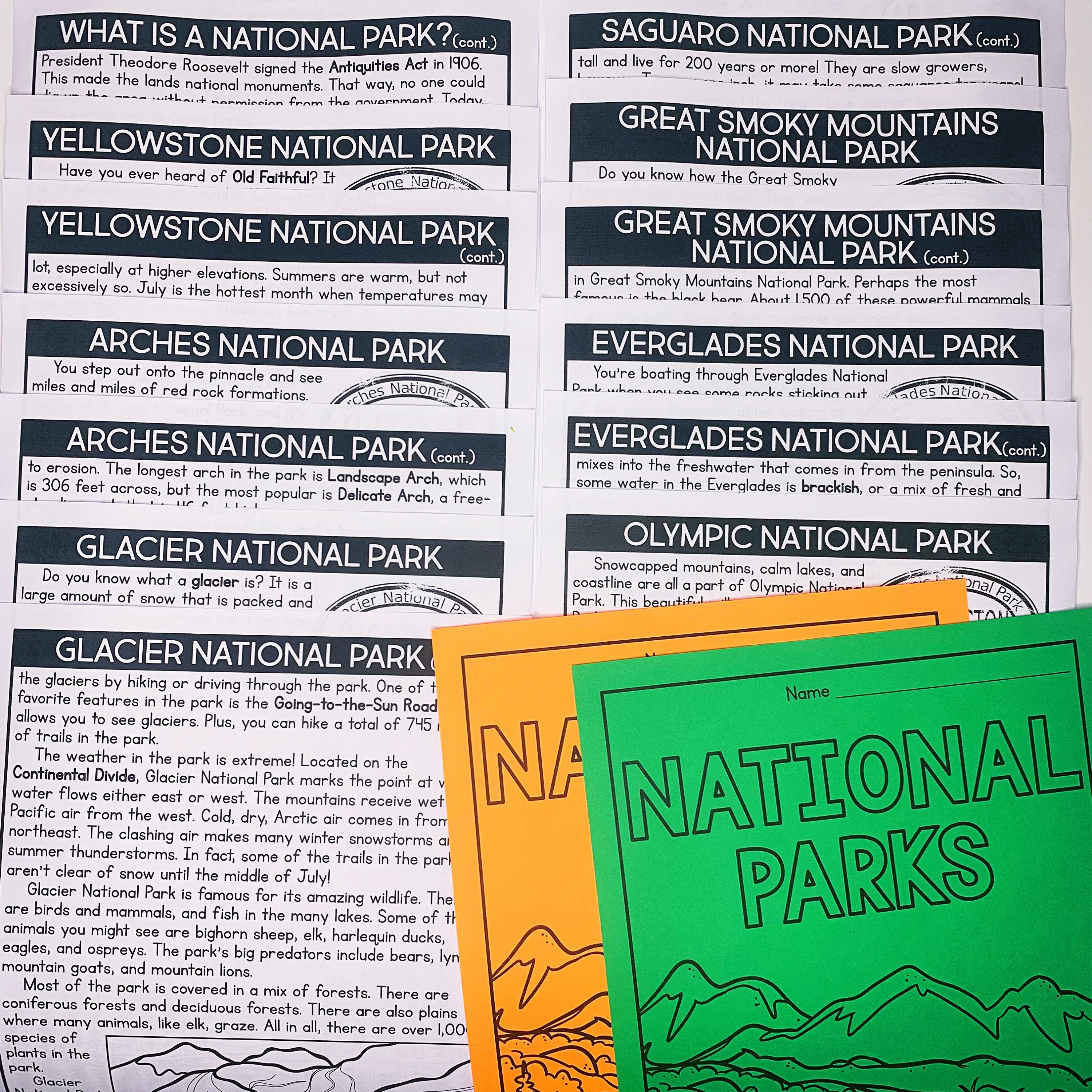 National Park Lapbook Teach National Parks Reading Passages National ...