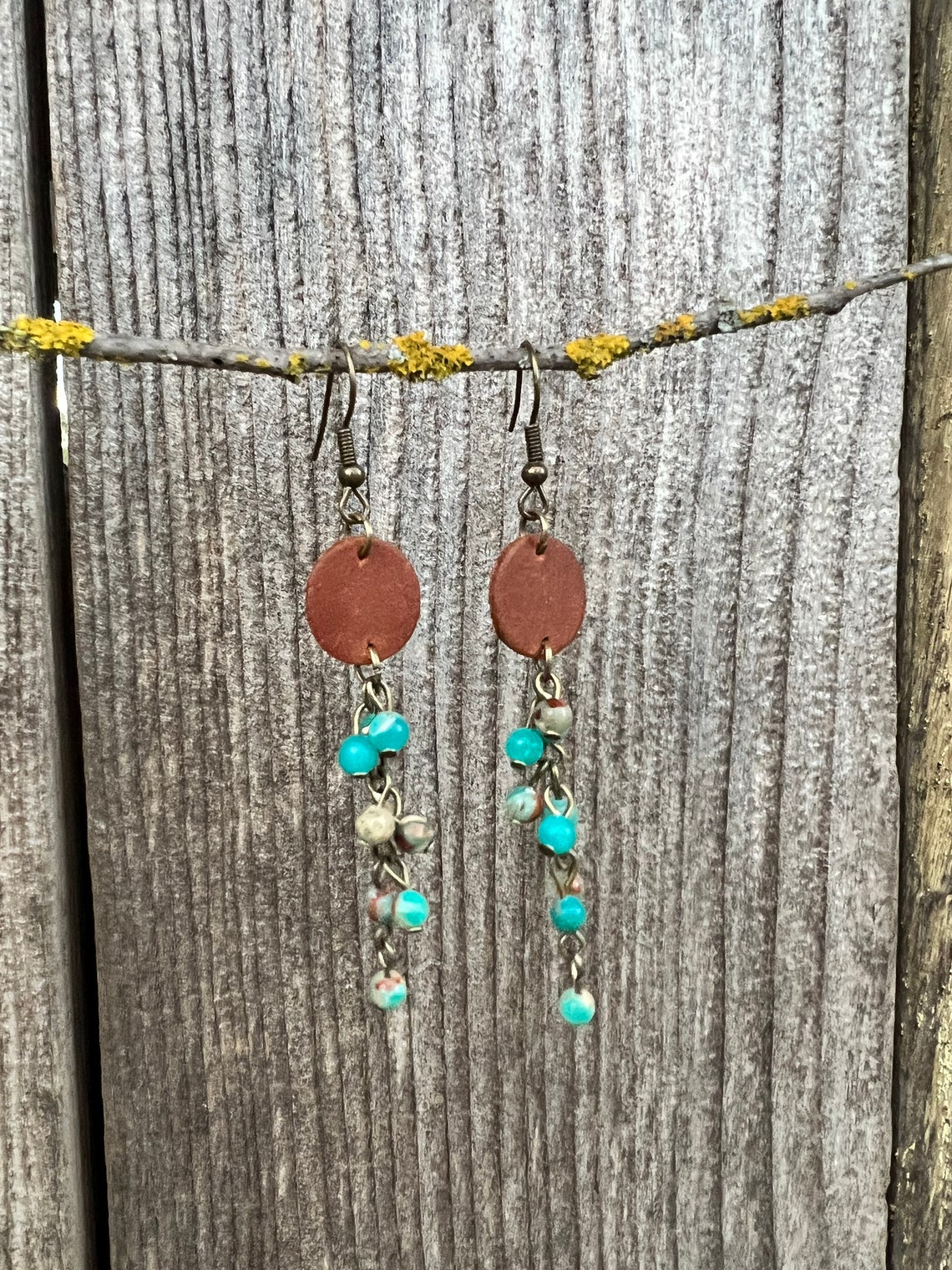 Handmade Leather and Bead Dangle Earrings - Etsy
