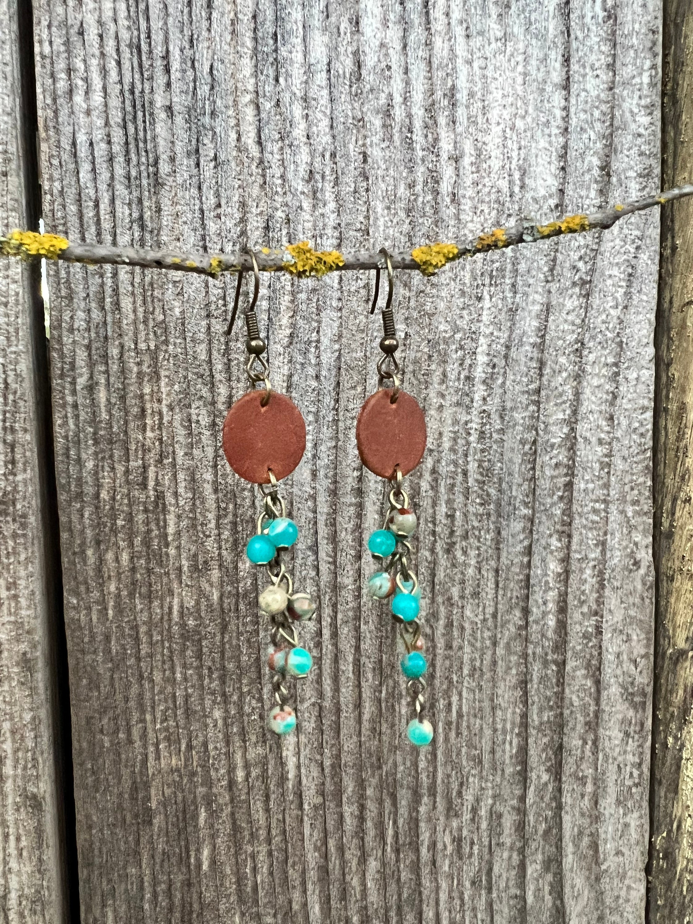 Handmade Leather and Bead Dangle Earrings - Etsy