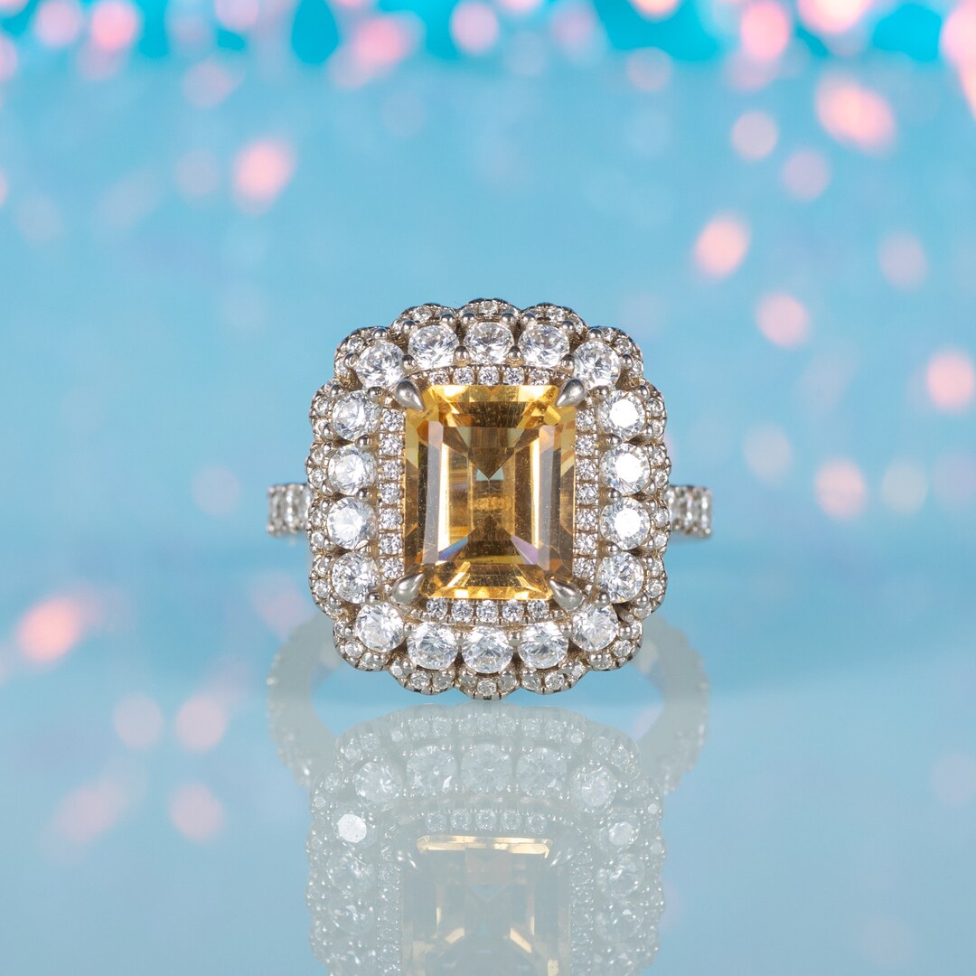 Vintage Natural Citrine Halo Ring Cushion Cut Sterling Silver Ring ...
