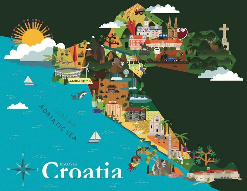 Illustrated Map of Croatia - Etsy UK