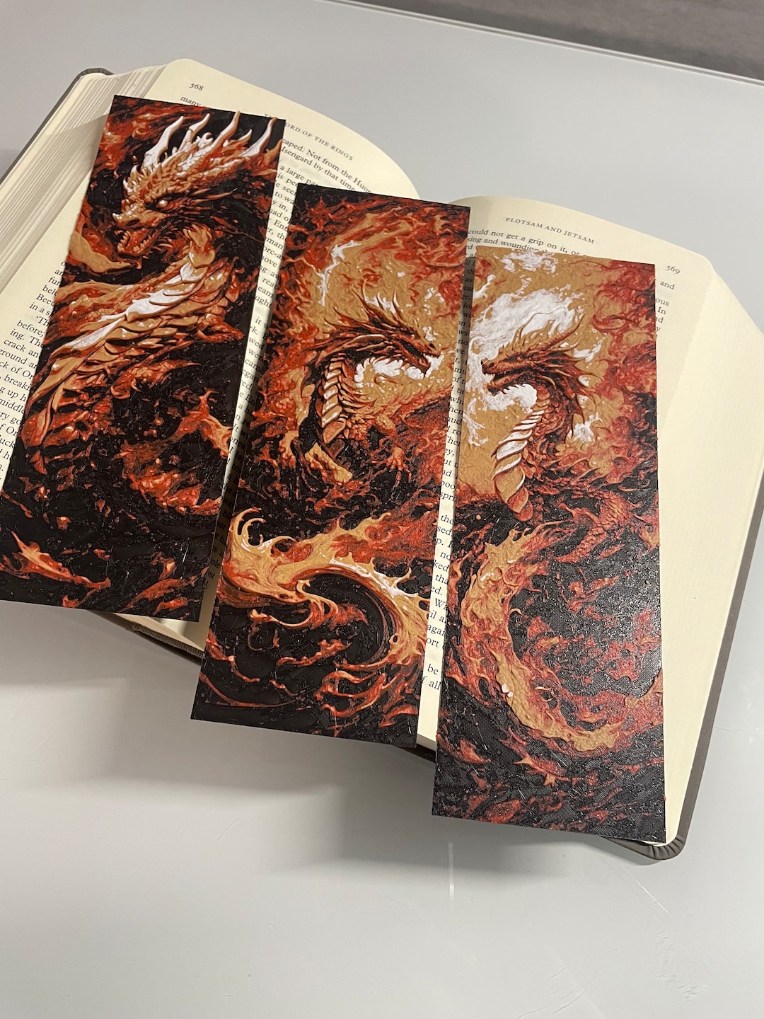 Bookmark Flame Dragon Pack of 3- Art Display - Bookshelf Display - Red ...
