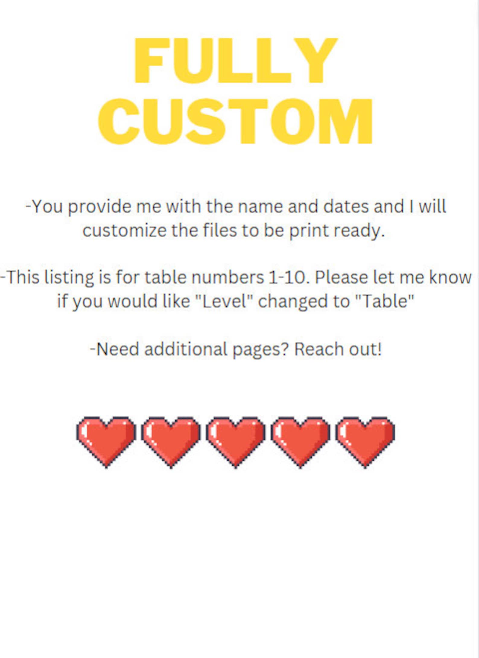 Gamer Wedding Table Numbers, Personalized and READY TO PRINT. 5x7 ...