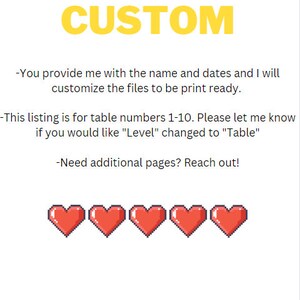 Gamer Wedding Table Numbers, Personalized and READY TO PRINT. 5x7 ...