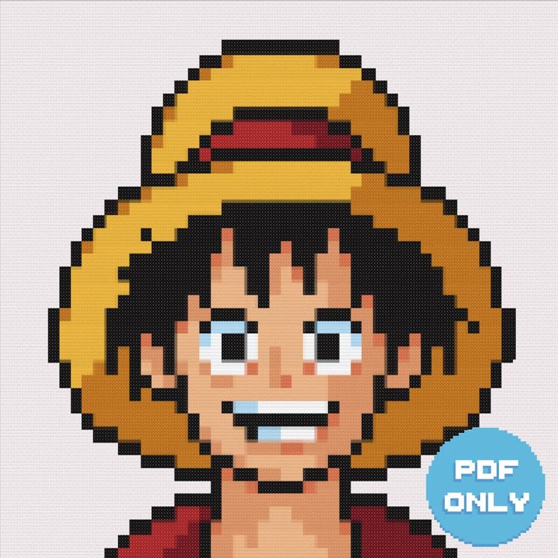 Monkey D. Luffy One Piece Cross-stitch Pattern [DIGITAL PDF DOWNLOAD ...