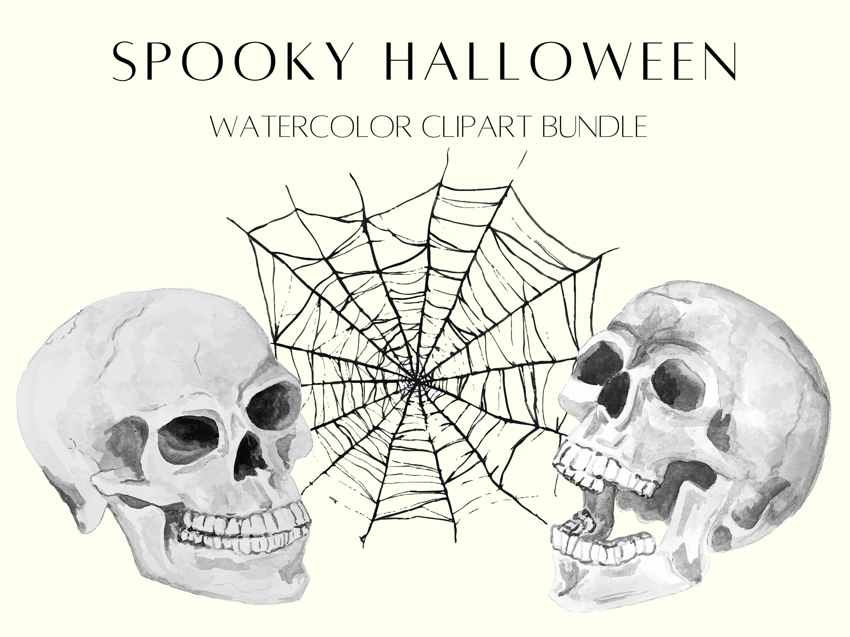 Spooky Halloween Clipart Watercolor Clipart Skulls Clipart - Etsy