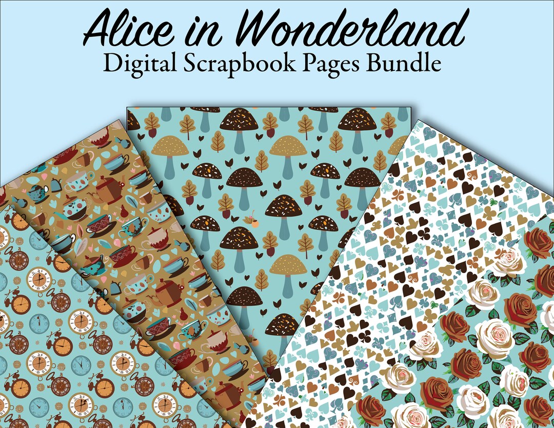 Alice in Wonderland Scrapbook Paper Bundle - Etsy