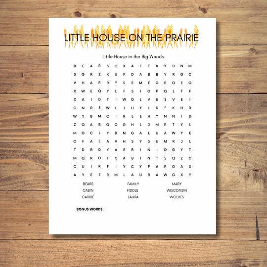 Nine Little House on the Prairie Word Search Games for Kids Classroom ...