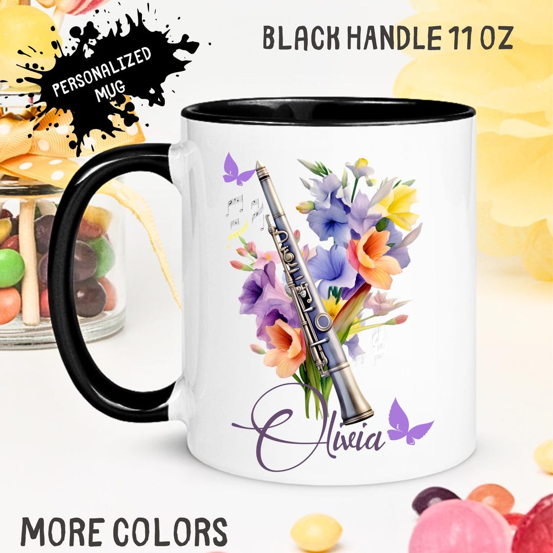 Personalized Flute Mug With Floral Design, Musician Teacher Gift for ...